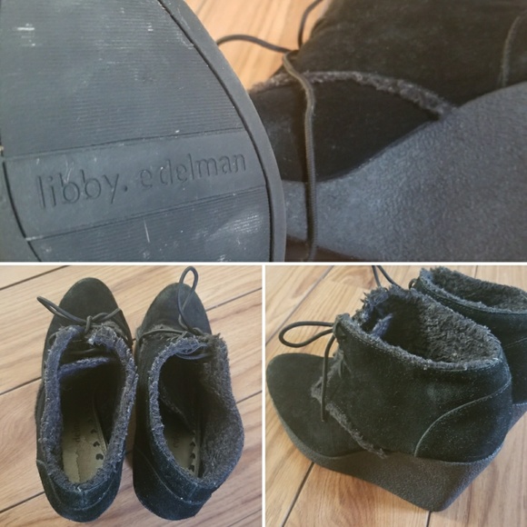 libby. edelman | Shoes | Libby Edelma Faux Suede Fur Black Wedge 4 Size ...